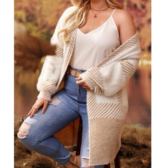 Sweaters | Plus Size Color Block Open Front Cardigan | Poshmark